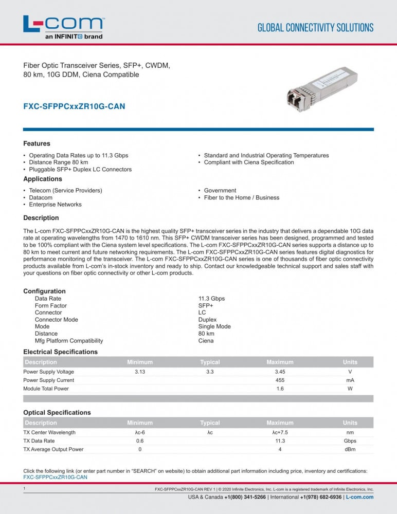 FXC-SFPPC59ZR10G-CAN datasheet page 1