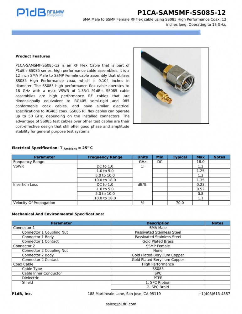 P1CA-SAMSMF-SS085-12 product documentation page 1