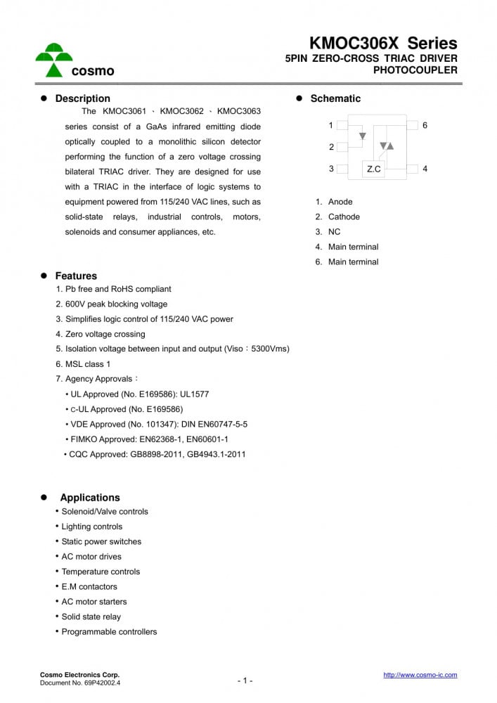 KMOC3063S datasheet page 1