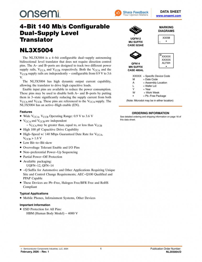 NL3X5004 datasheet page 1