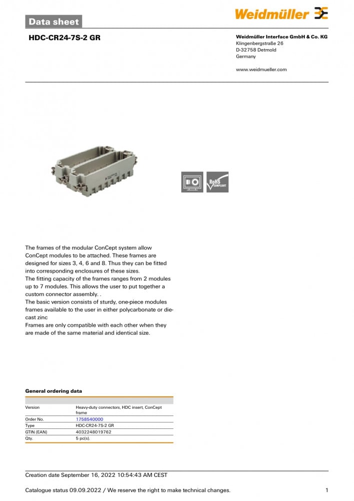 WEIDMULLER 1758540000 technical document page 1