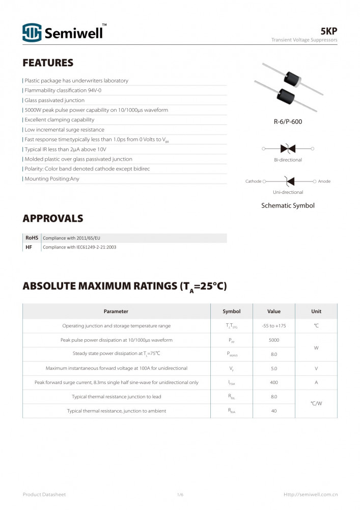 5KP6.0CA datasheet page 1