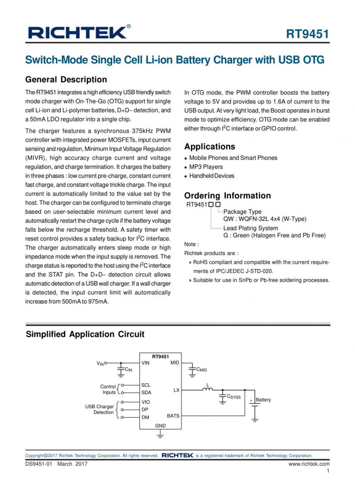 RT9451 datasheet page 1