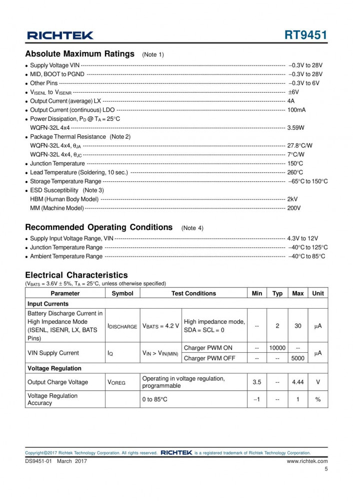 RT9451 datasheet page 5