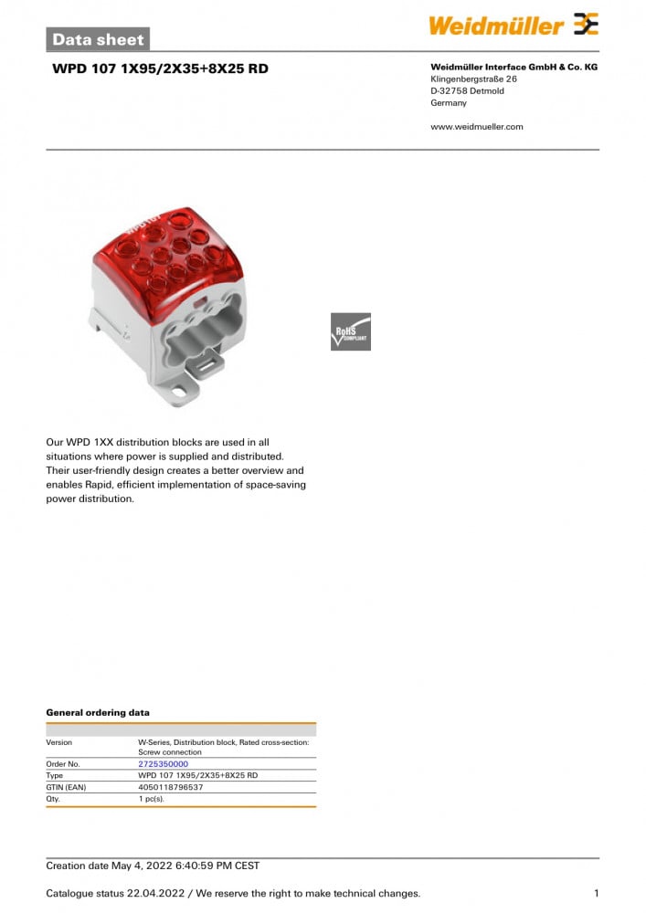 WEIDMULLER WPD 107 product document page 1