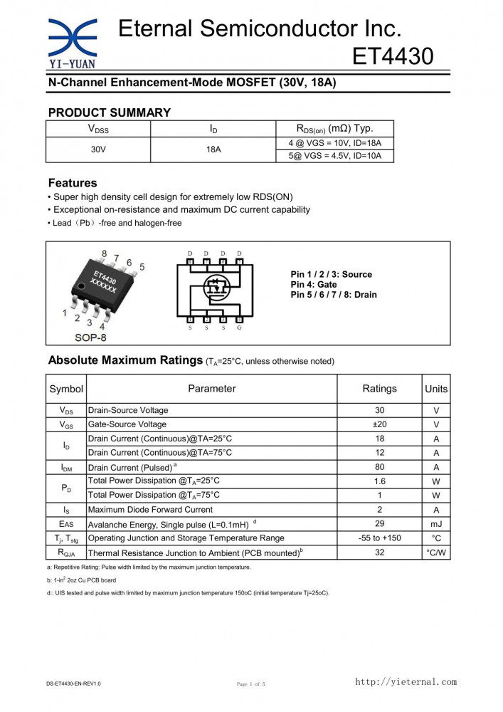 ET4430 datasheet page 1