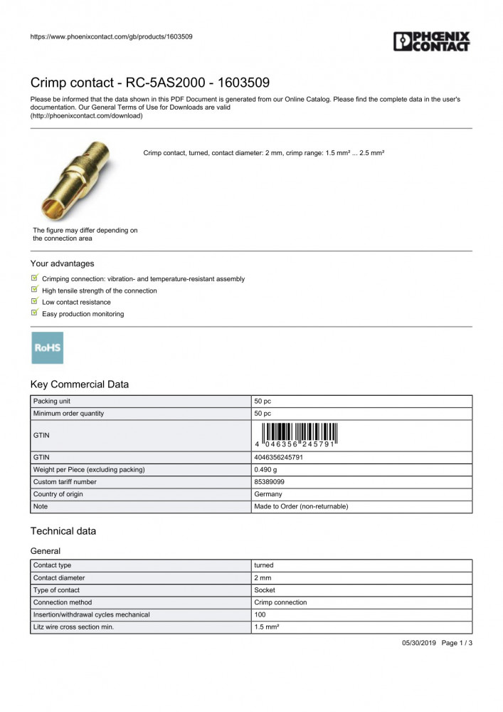 Phoenix Contact RC-5AS2000 product data page