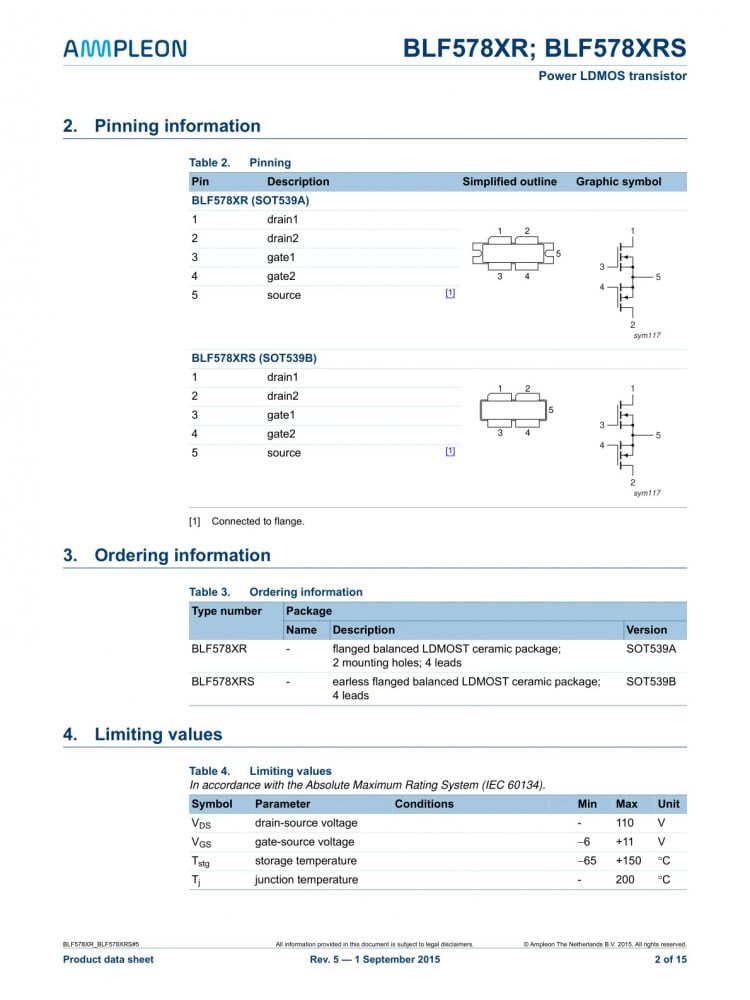 BLF578XR datasheet page 2