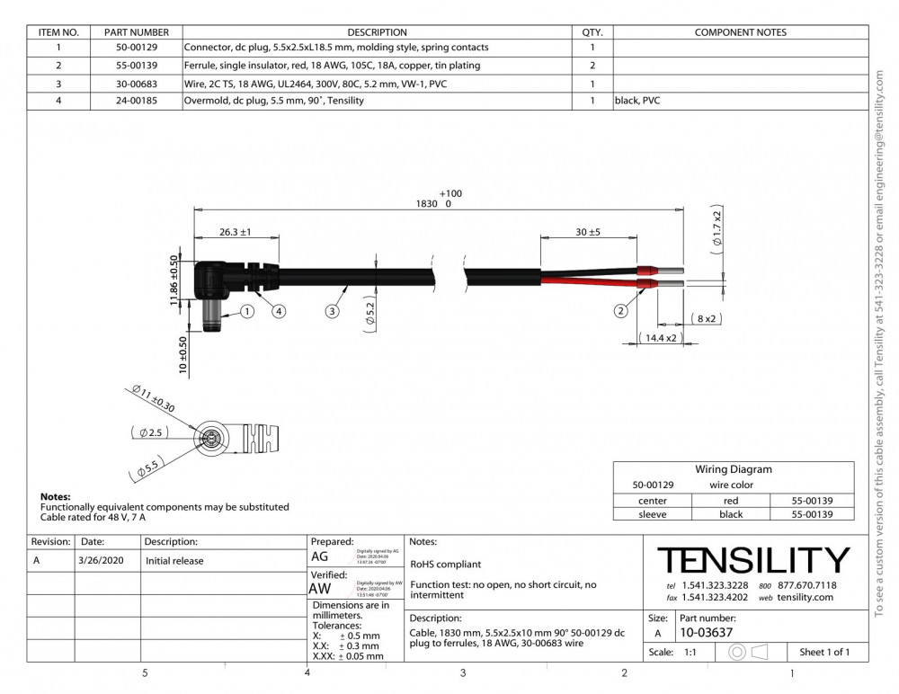 Tensility 10-03637 cable assembly drawing