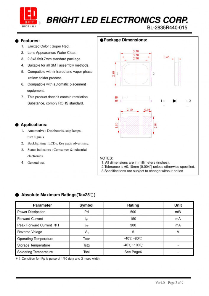 BL-2835R440-015 datasheet page 1