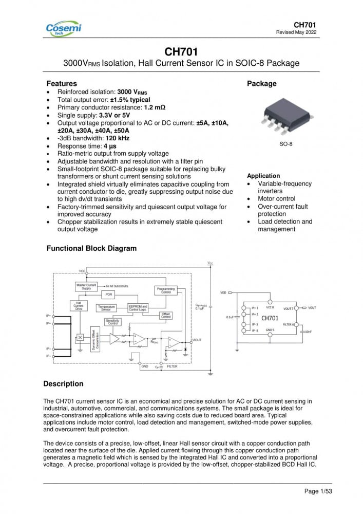 CH701 datasheet page 1