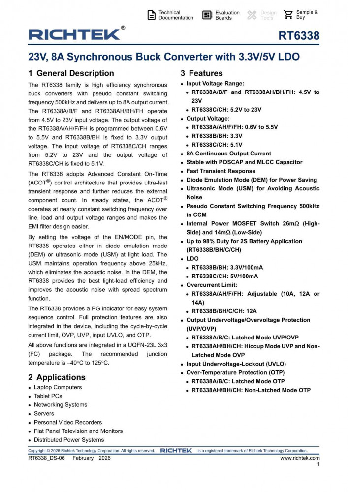 RT6338 datasheet page 1
