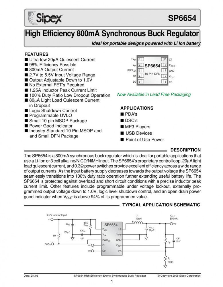 SP6654 technical document page 1
