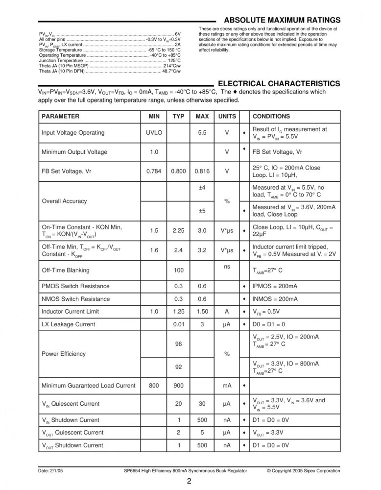 SP6654 technical document page 2