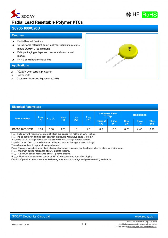 SC250-1000CZ0D datasheet page 1