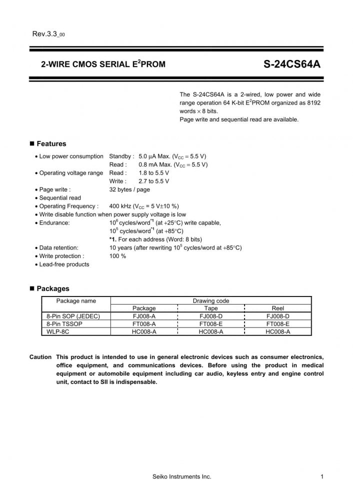 ABLIC S-24CS64A0I-J8T1G datasheet page 1