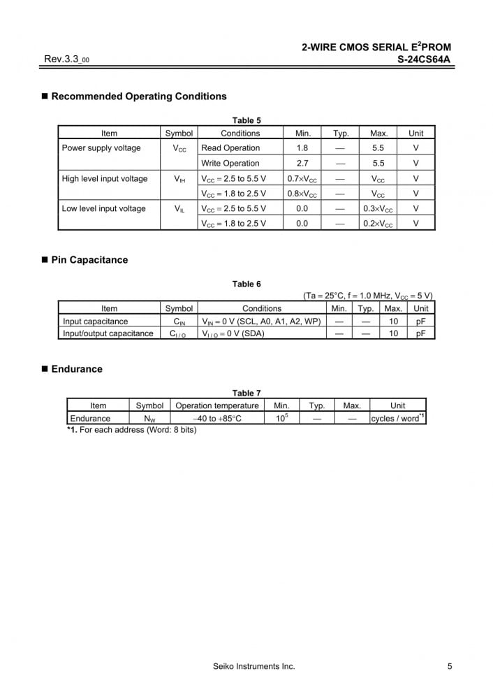 ABLIC S-24CS64A0I-J8T1G datasheet page 5