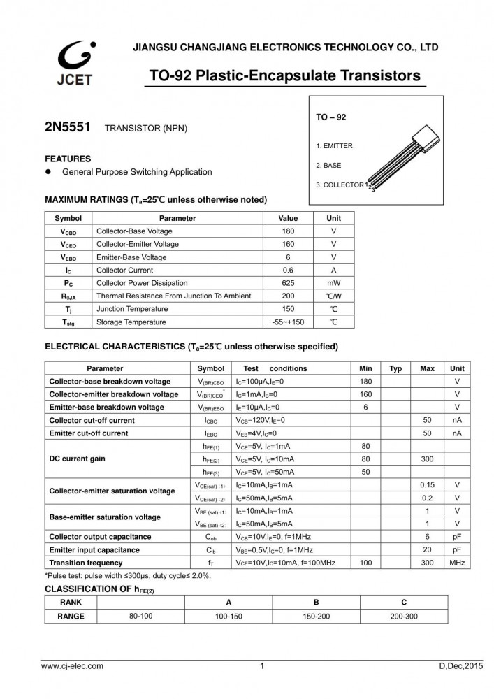 2N5551 datasheet page 1