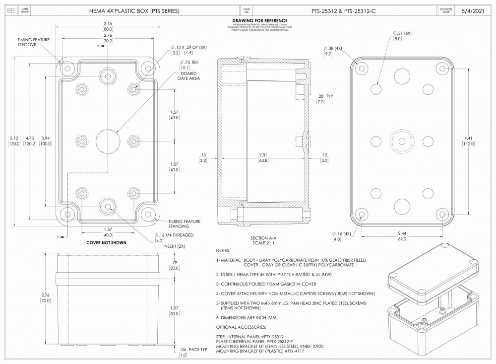 Bud Industries PTS-25312 reference drawing