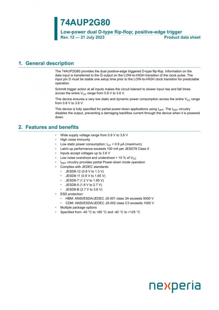 74AUP2G80 datasheet page 1