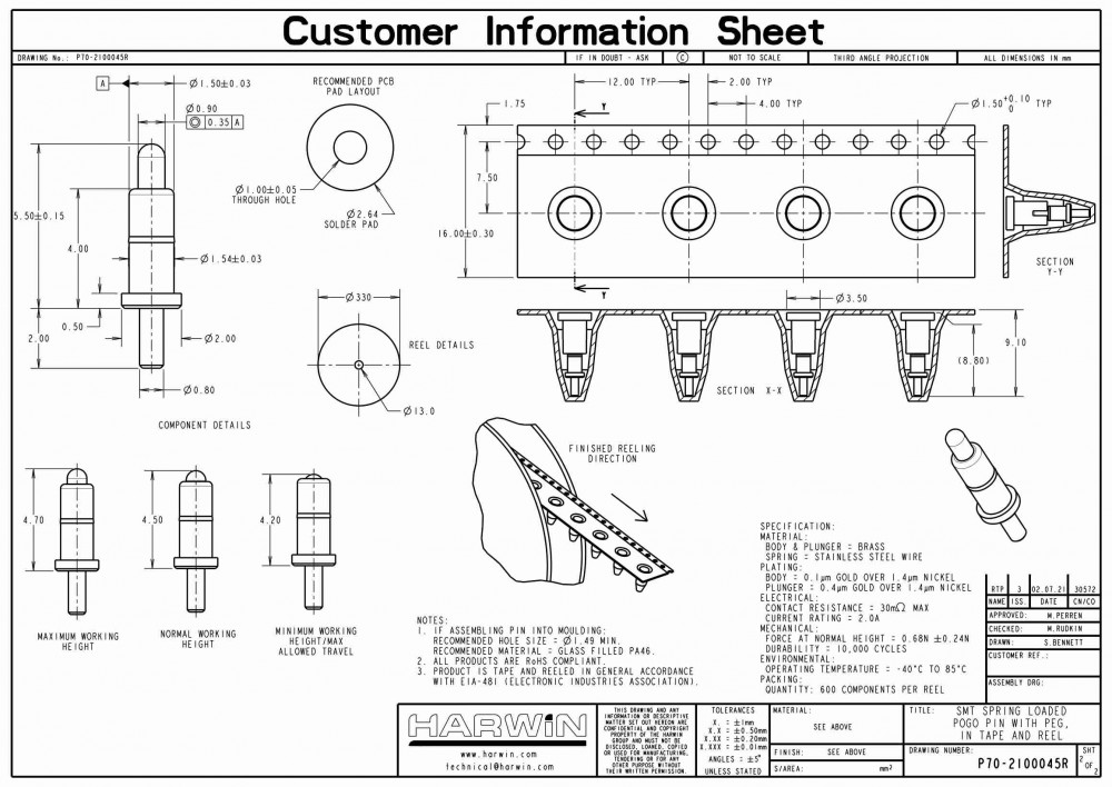Harwin P70-2100045R technical document page