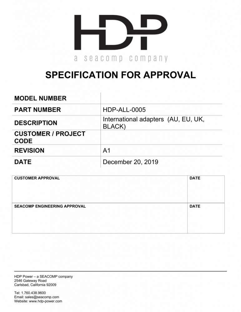 HDP-ALL-0005 specification page 1