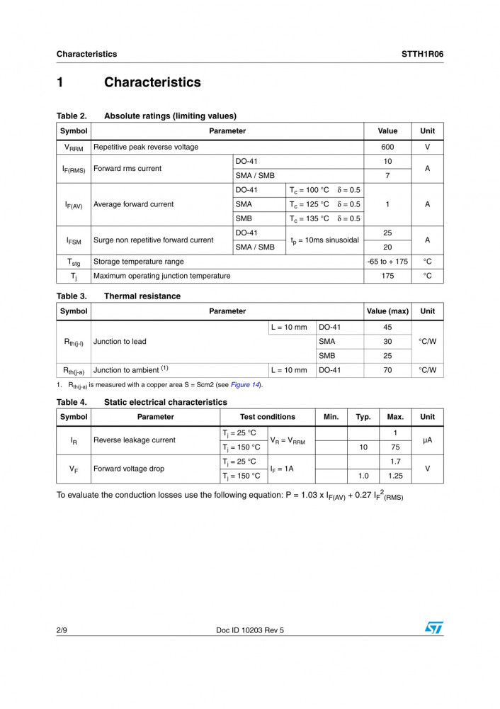 STTH1R06 datasheet page 2