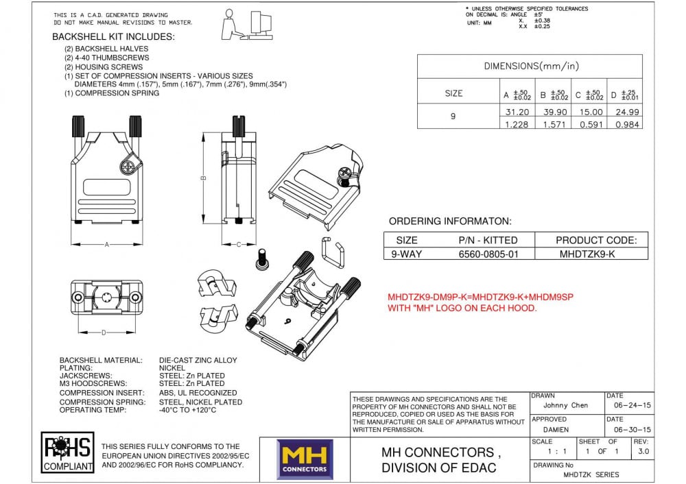 MHDTZK9-DM9P-K backshell kit drawing