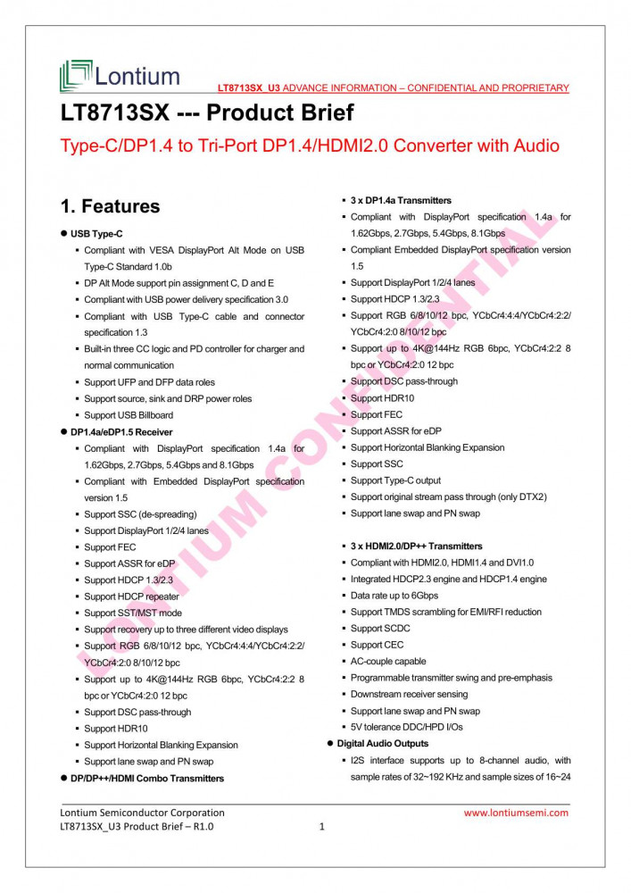 LT8713SX product document page 1