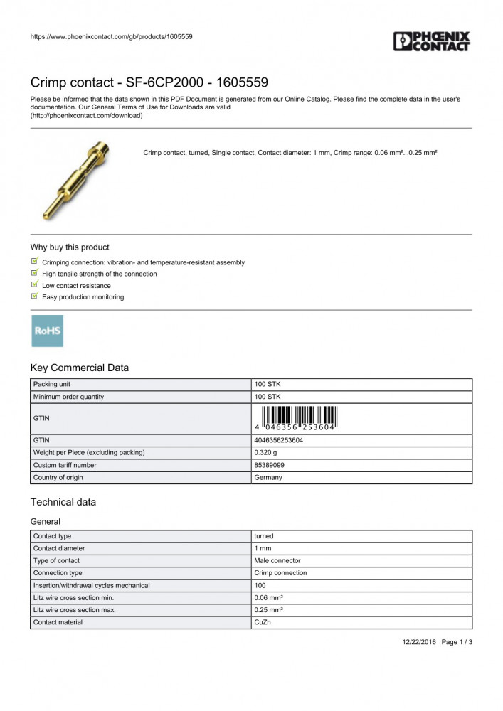 Phoenix Contact 1605559 product document page 1
