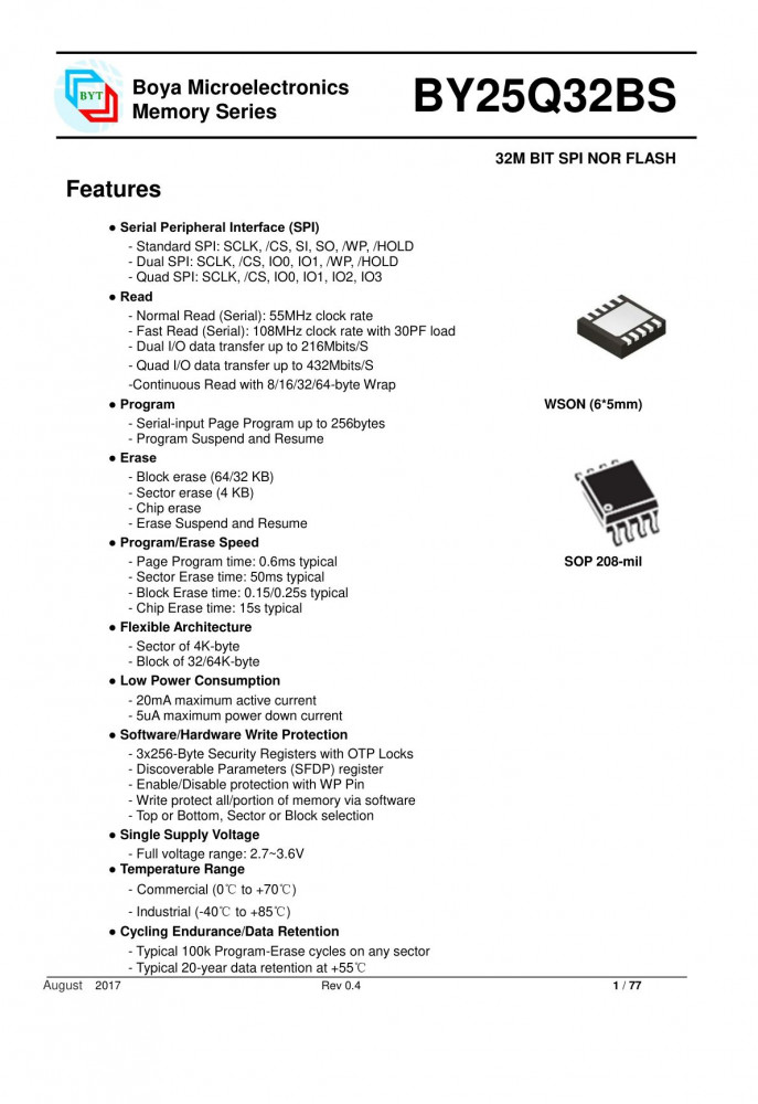 BY25Q32BSSIG(R) datasheet page 1