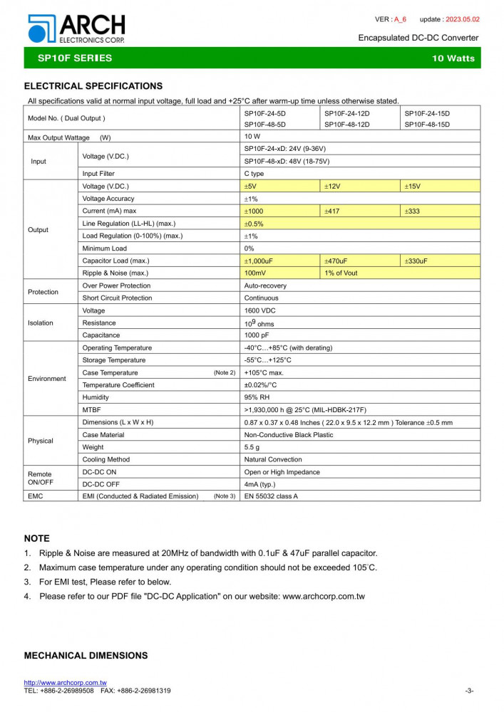 ARCH SP10F series datasheet page 3
