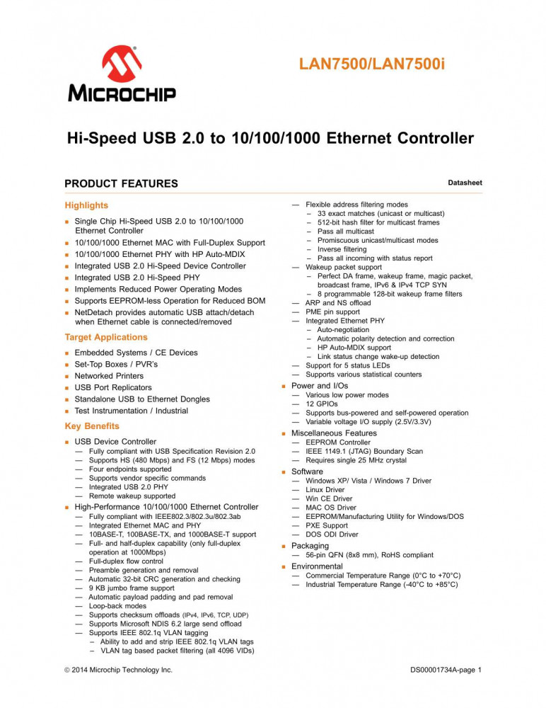 LAN7500i technical document page 1