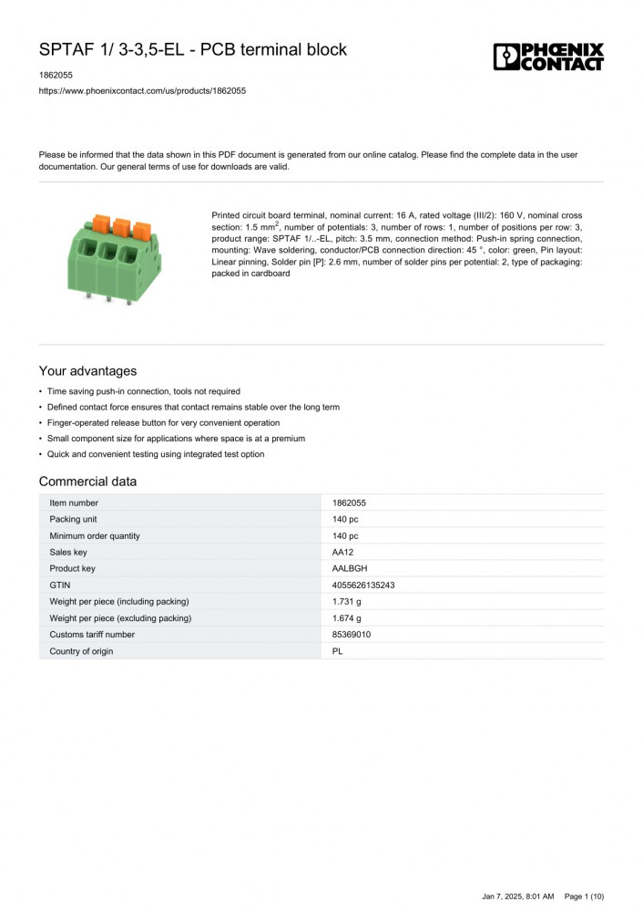 Phoenix Contact 1862055 technical document page 1