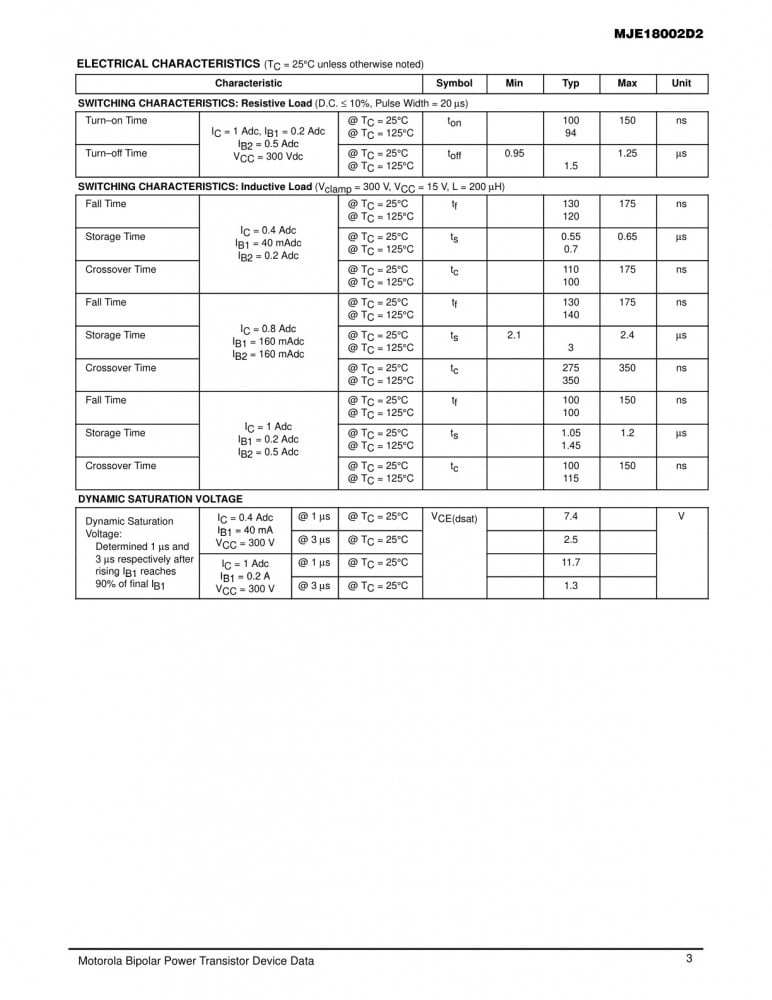 MJE18002D2 datasheet page 3