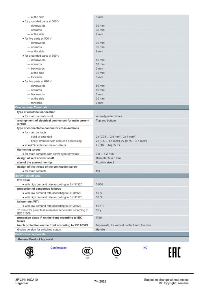 SIEMENS 3RV24110CA10 datasheet page 3