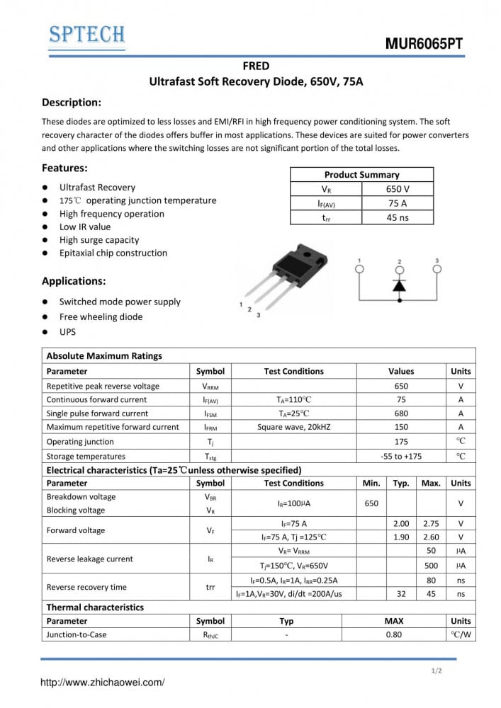 MUR6065PT datasheet page 1
