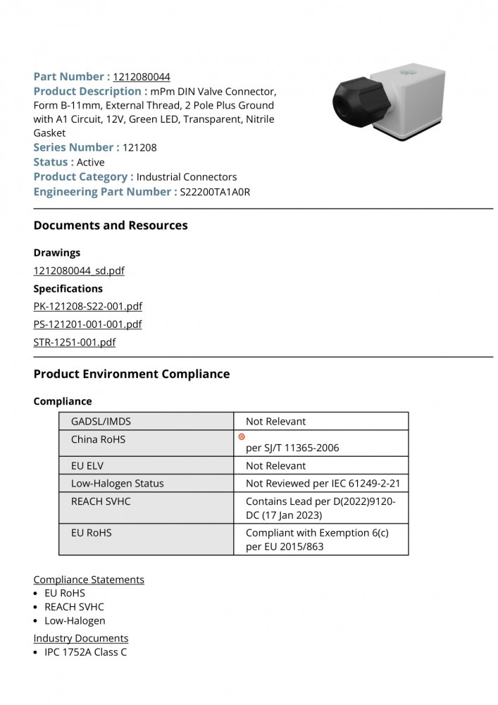 DIN valve connector specification page 1
