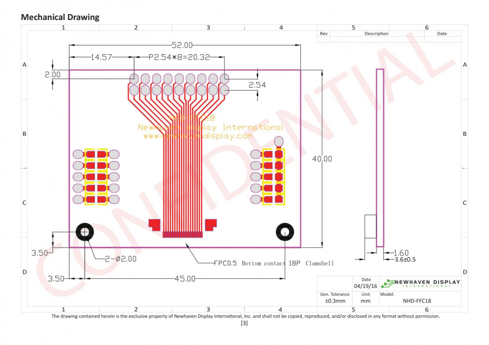 NHD-FFC18 technical drawing preview