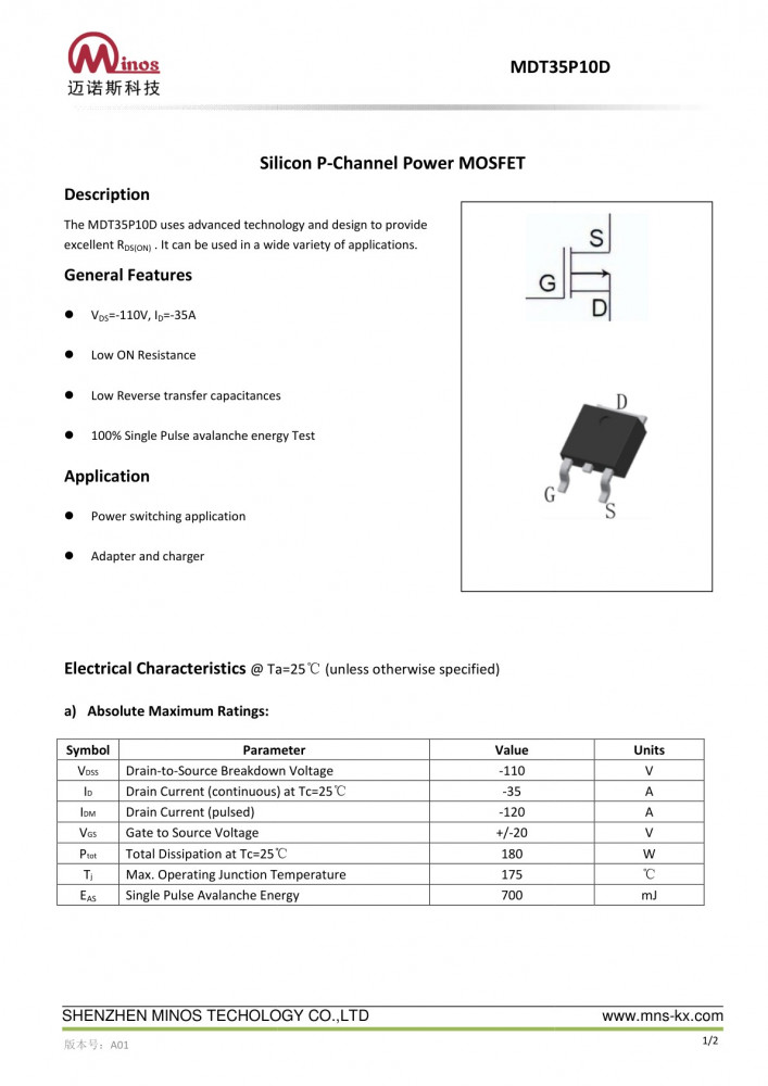MDT35P10D datasheet page 1
