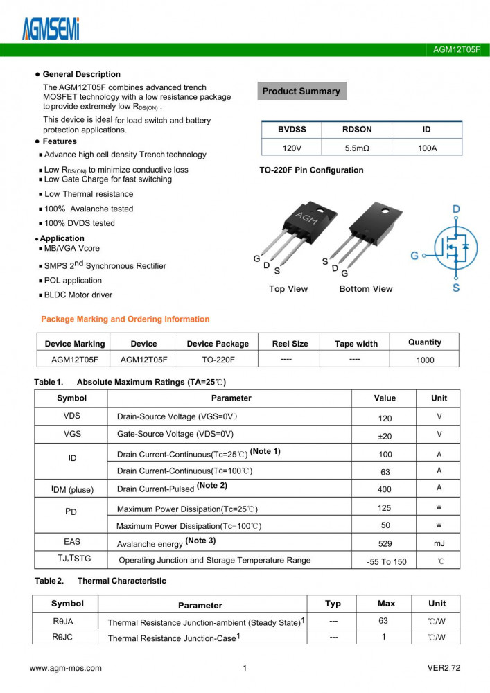 AGM12T05F datasheet page 1