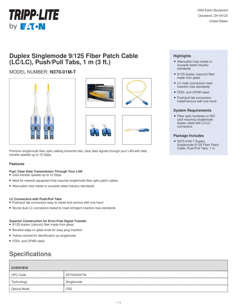 N370-01M-T product document page 1