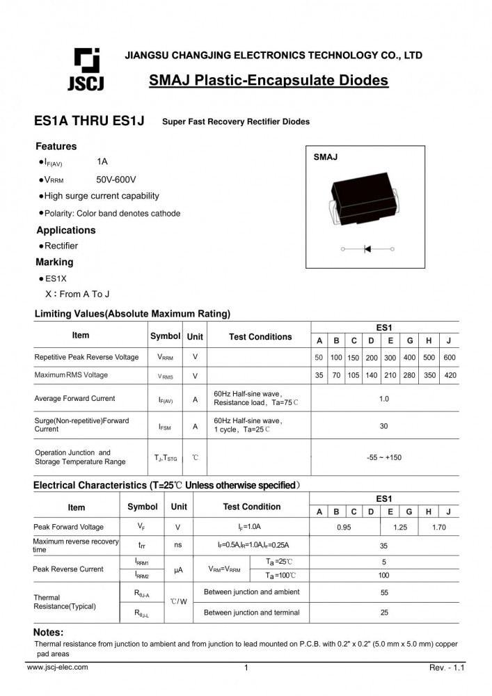 JSCJ ES1A datasheet page 1