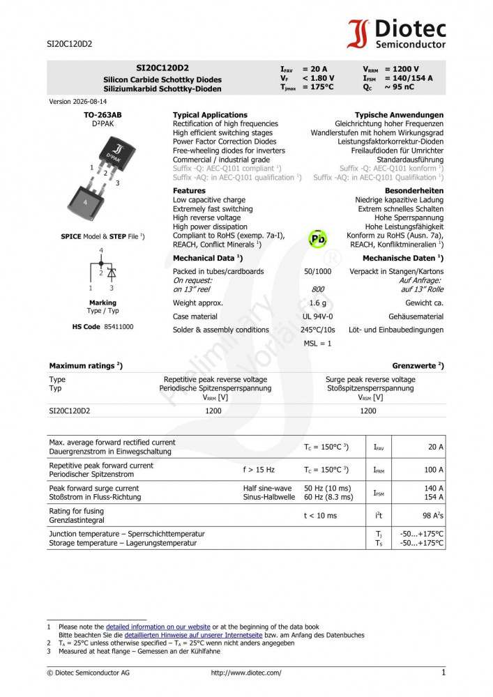 SI20C120D2 technical document page 1