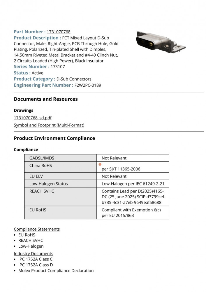 MOLEX 1731070768 product drawing preview, page 1