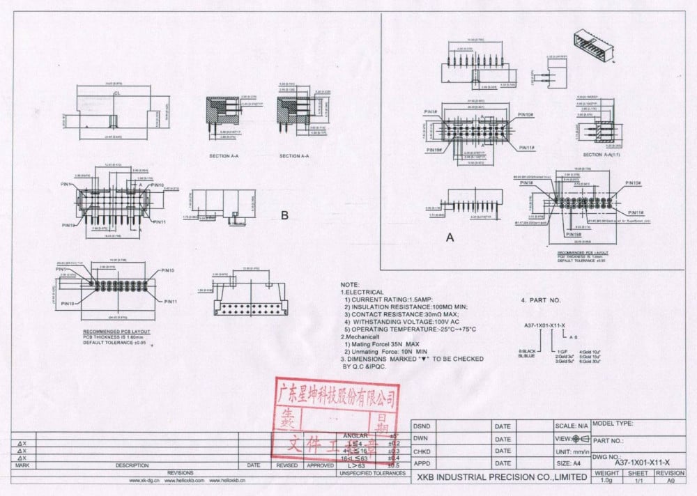 A37-1BL01-111-A technical drawing page 1