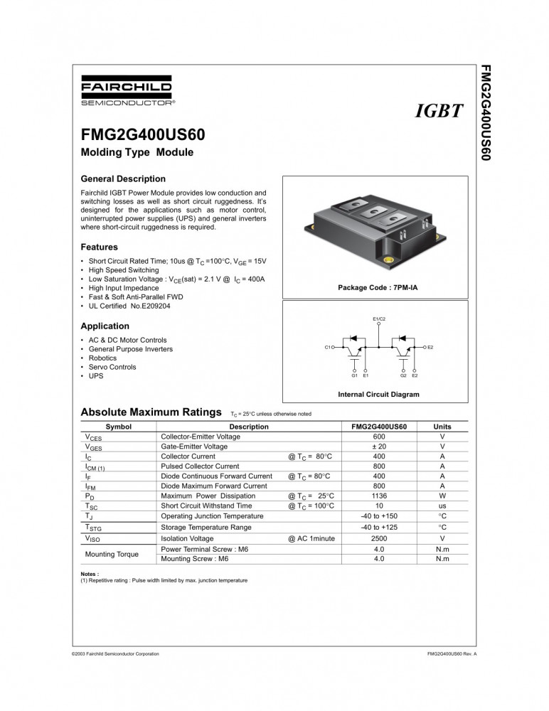 FMG2G400US60 datasheet page 1
