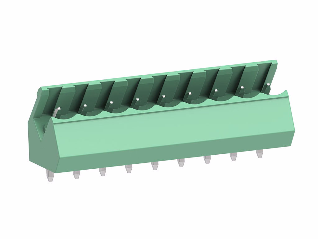 5.00mm Pitch Eurostyle 45° Angle PCB Header, Open Ends, 9 Circuits, Green for sale