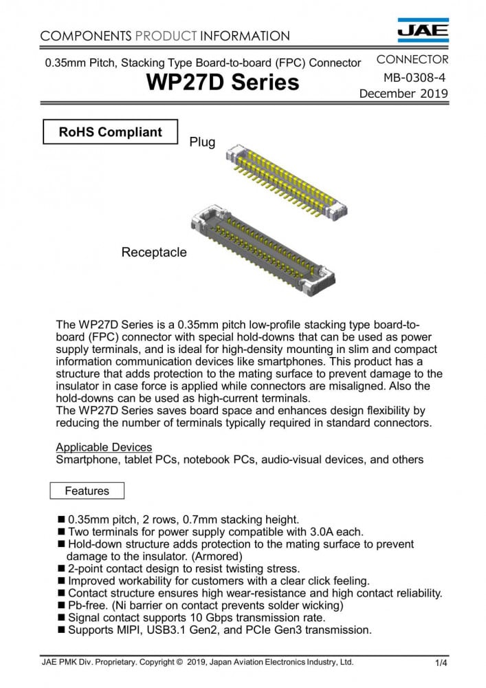 JAE WP27D Series document page 1
