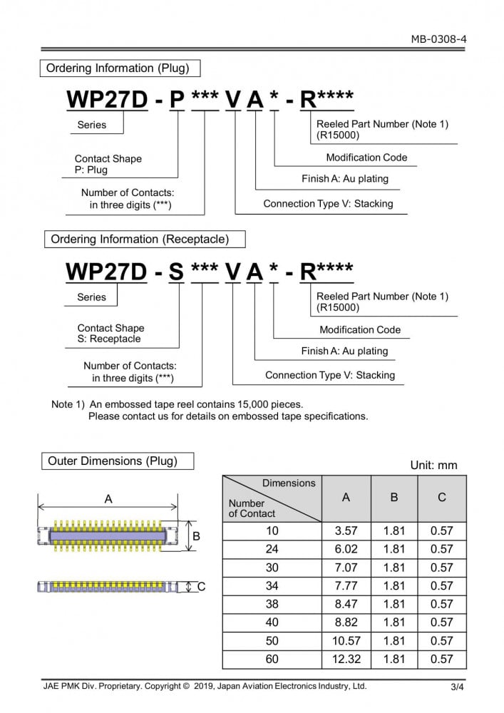 JAE WP27D Series document page 3